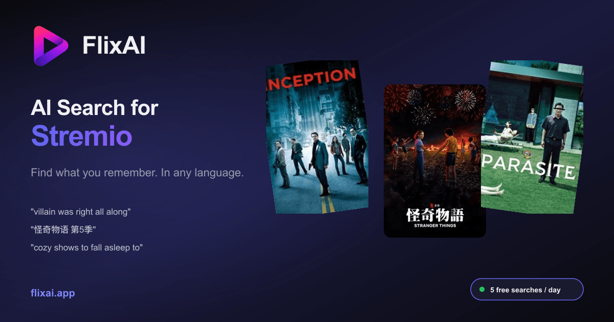 FlixAI — AI Movie & TV Search Addon for Stremio (Any Language)